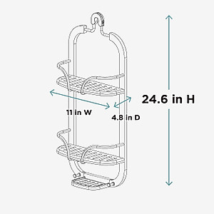 Zenna Home NeverRust Aluminum and Bamboo Hanging Shower Caddy, 2-Shelf Organizer with Hooks, Rustproof and No Drilling, Satin Chrome