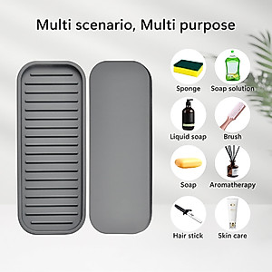 silicone sponge holder - dish soap holder for kitchen counter 2 Pack, Waterproof sponge soap tray for kitchen sink bathroom, Multipurpose sink caddy organizer for soap dispenser Scrubbers Makeup Gray