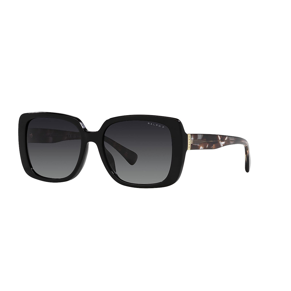 Ralph by Ralph Lauren Women's Ra5298u Universal Fit Rectangular Sunglasses, Shiny Black/Gradient Grey Polarized, 55 mm