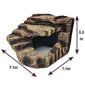 kathson Turtle Basking Platform Frogs Habitat Hiding Cave Resin Fish Tank Aquarium Ornament Reptile Climbing Ramp Decorations for Amphibians Resting