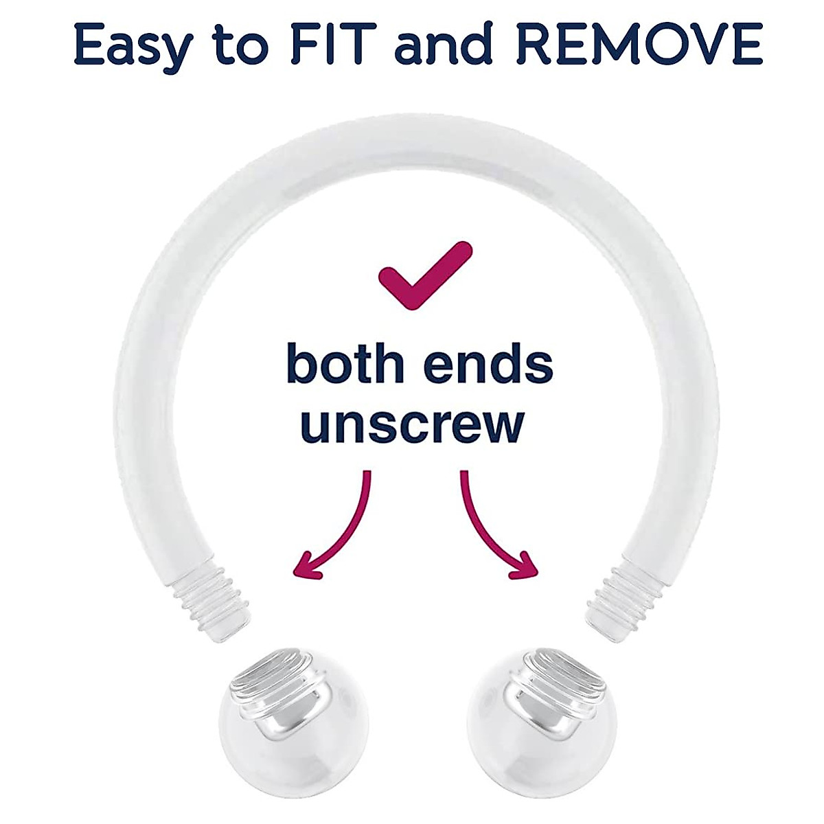 Evonix 2pc 14g Flexible Bioflex Circular Barbell Horseshoe Septum Ring Bioplast Piercing 10mm Black Balls