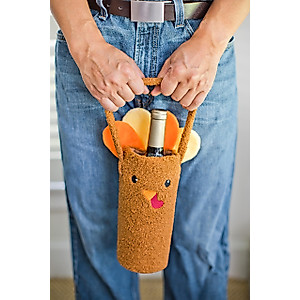 Pearhead Sherpa Turkey Wine Bottle Gift Bag, Thanksgiving Dinner Ideas, Funny Fall Housewarming Ideas, Holiday Party Hostess Gifts, Reusable Gift Bag, Soft Travel Wine Tote Carrier