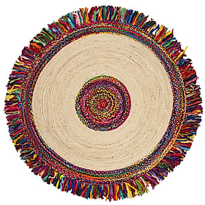 SAFAVIEH Cape Cod Collection 6' Round Ivory/Red CAP205A Handmade Boho Fringe Jute & Cotton Area Rug