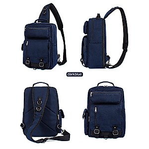 Messenger Bag for Men Canvas Sling Bag Crossbody Backpack Laptop Shoulder Bag Hiking Daypacks Casual Tactical Travel School (Dark blue-D)