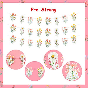 Fangleland 3Pcs Wildflower Garland Banners Decorations for Girl - Flower Theme Banners Birthday Hanging Decors, Wild Flower Spring Garden Baby Shower Wedding Party Supplies