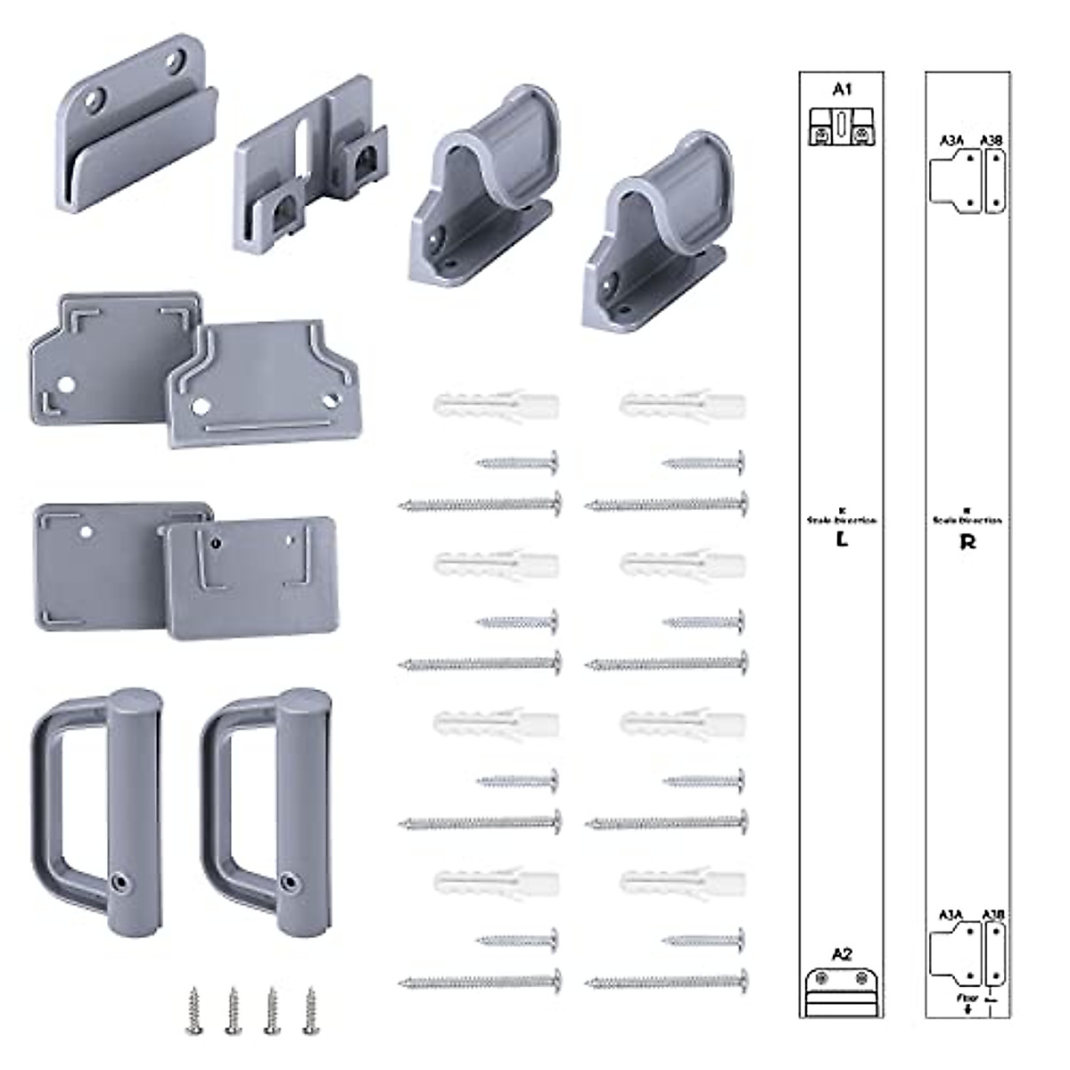 Repair Parts for PRObebi Retractable Baby Gate B08X78TGZW - Original Hardware Set (Including 1 Set Safety Gate Parts + 1 Set Handle + 1 Set Baseboard Spacer + 1 Marking Guide) (Grey)