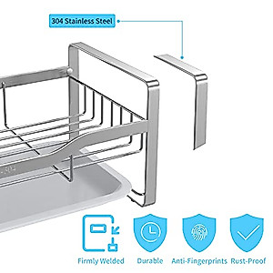 Cade Sink Caddy, Sponge Holder for Kitchen Sink, 304 Stainless Steel, Large Capacity Kitchen Sink Organizer Soap Brush Dispenser, Countertop with Removable Drain Tray (Silver)