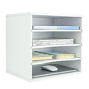 PAG Office Supplies Desk Organizer Wood File Mail Sorter with 3 Adjustable Drawer Boards,White