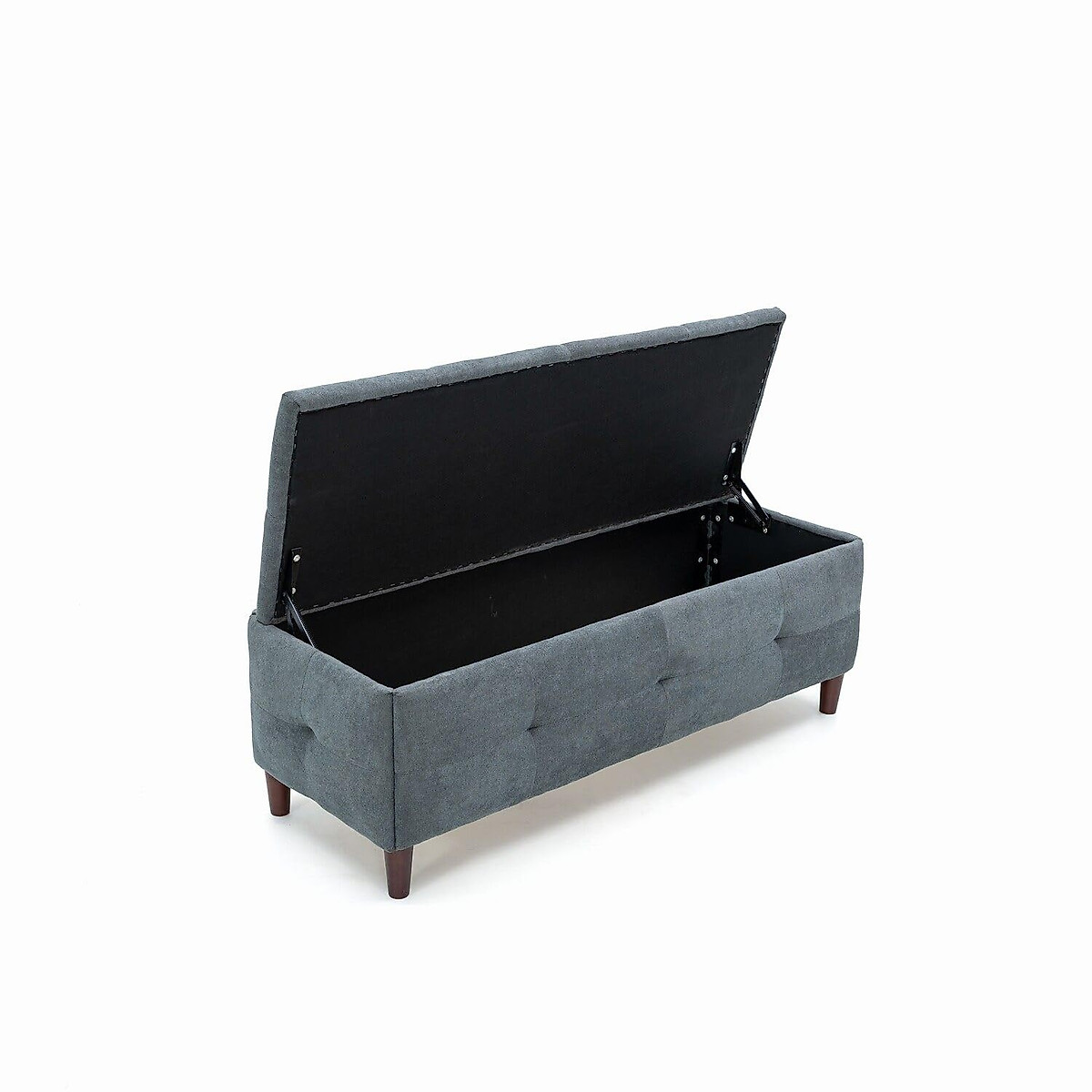 Panana Rectangle Tufted Lift Top Storage Ottoman Bench, Footstool with Solid Wood Legs Upholstered Storage Bench, Gray Linen Fabric