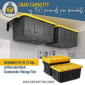 Koova Wall Mounted Tote Rack Storage System, Fits 27-Gallon Black and Yellow Commander Style Bins, Wall Mount Bracket Shelves for Garage or Shed Organization, Heavy Duty Steel, Made in USA (3-Piece Set)