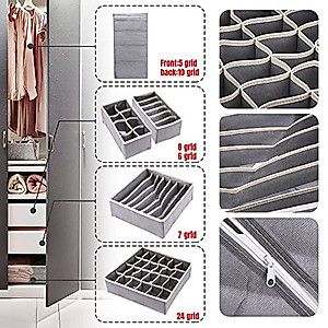 5pcs Underwear Drawer Organizers Divider Foldable Cabinet Closet Hanging Bag, Wardrobe Storage Box for Clothes, Socks, Ties, Belts(Grey)