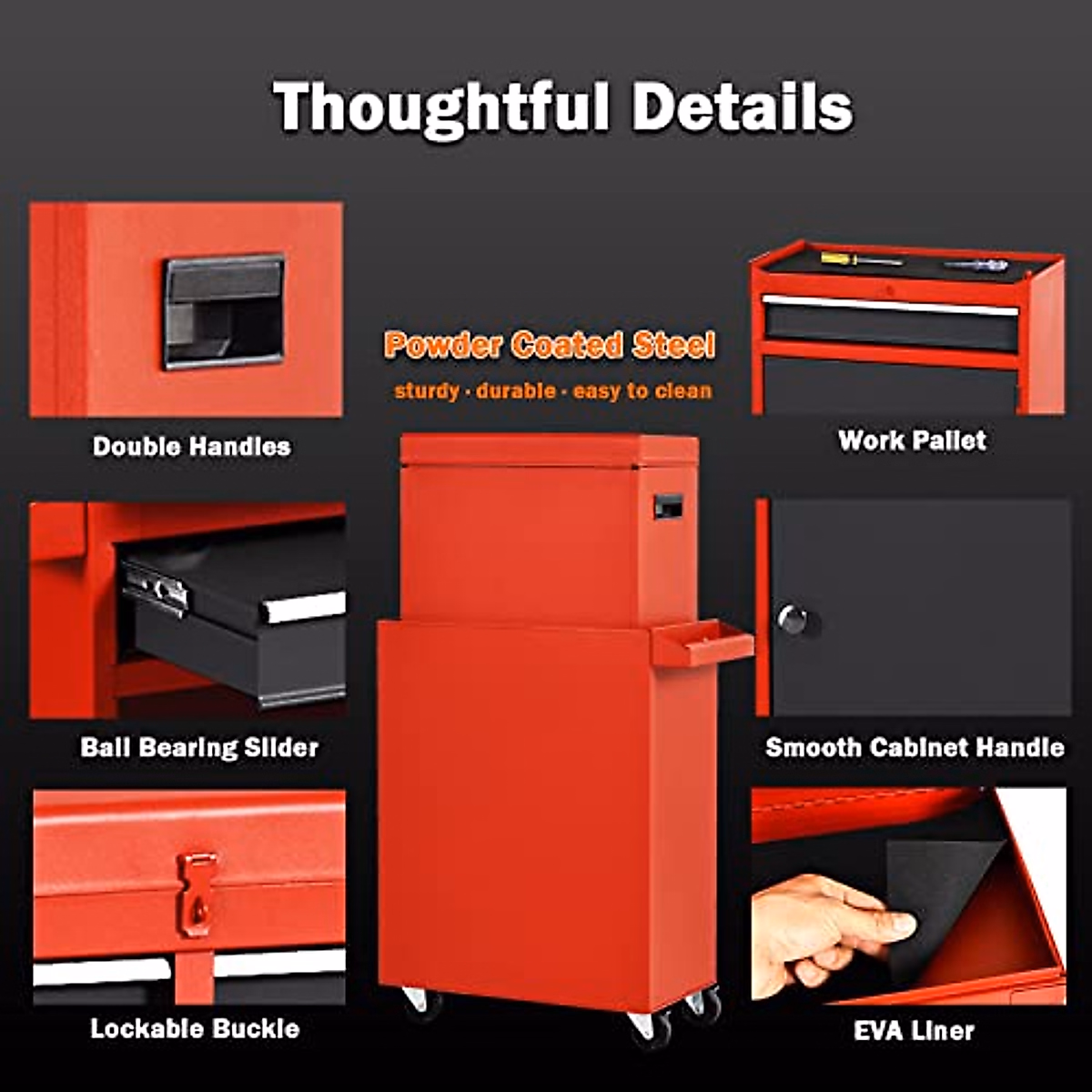 Goplus Rolling Tool Chest, 5-Drawer Tool Box Organizer w/Lockable Wheels & Sliding Drawers & Detachable Top & Adjustable Shelf, Tool Storage Cabinet for Garage Workshop (Red+Black)