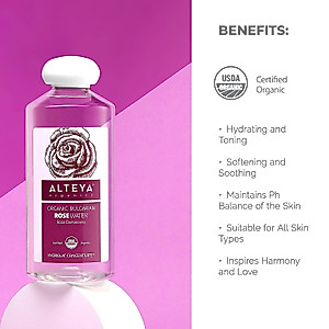 Alteya Organics Rose Water USDA Certified Organic Facial Toner, 17 Fl Oz/500mL Pure Bulgarian Rosa Damascena Flower Water, Award-Winning Moisturizer BPA-Free Bottle with Reducer