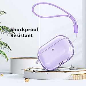AIRSPO Airpods Pro 2nd Generation Case Cover, Clear Soft TPU Protective Cover Compatible with Apple AirPods Pro 2 Wireless Charging Case with Keychain and Lanyard (Clear Purpl)