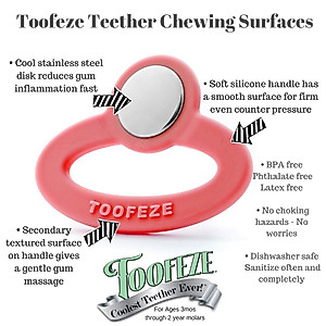 Toofeze Ice Cold Baby Teether Toy – Fast Pain Relief – All Natural Silicone and Stainless – Ages 3 mos+ (Coral Pink)