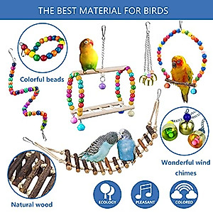 Sysmashing 22 Packs Bird Parakeet Cockatiel Toys,Parrot Swing Chewing Hanging Toy with Safe Bells,Bird cage Colorful Climbing Standing Rope Natural Wood Ladder Bungee Toys