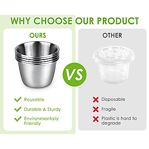 Victhur Salad Dressing Container To Go, 6 Pieces 2.4oz 304 Stainless Steel Sauce Containers with Silicone Lids for Snacks, Dipping Sauce