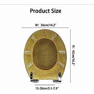 DFEDHF Resin Toilet Seat Glitter Toilet Seat Slow Close, Sparkle Toilet Seat Cover Oval, Easy Installation and Cleaning, Soft Close Toilet Seat, 36 * 42Cm,Black (Gold)
