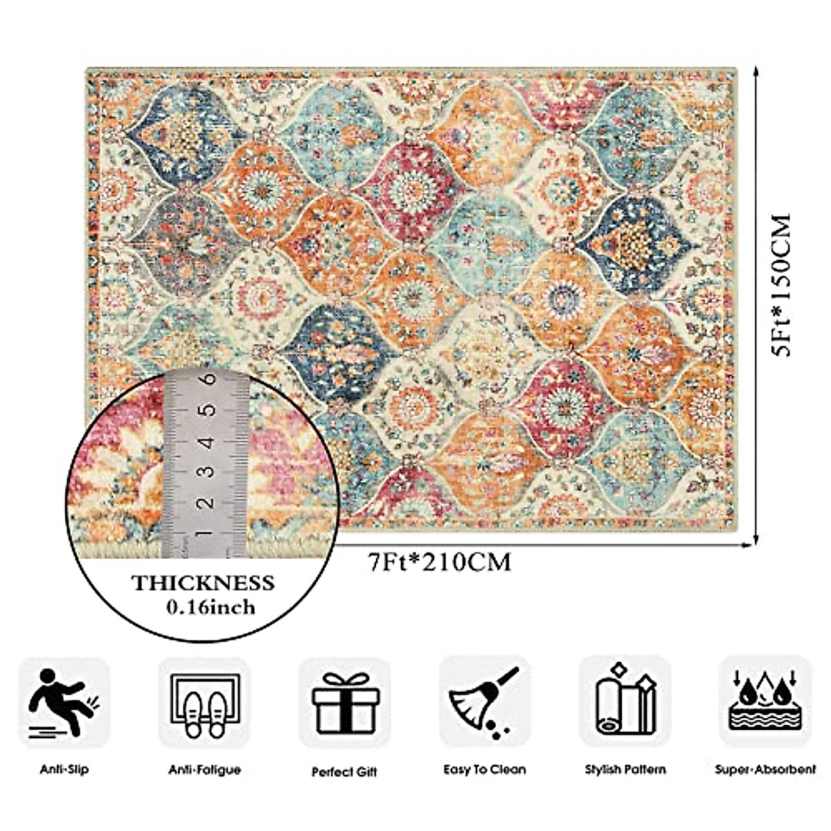 Lahome Moroccan Trellis Area Rug, 5x7 Washable Living Room Rug Indoor Non-Slip, Large Oriental Accent Throw Rug for Kitchen Entryway Bathroom Bedroom Office Carpet (Cream, 5x7ft)