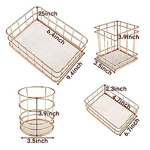 SING F LTD 4X Rose Gold Wire Mesh Basket Box Storage Container Metal Storage Baskets Set Iron Hollow Makeup Brush HolderBathroom Bedroom Decor