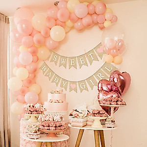 Baby Shower Banner Burlap Rustic Girl Baby Shower Decorations, Sweet Baby Girl Sign Garland for Girl Shower Decoration