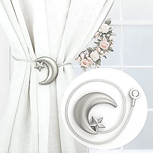 canjuxk 2 Pack Curtain Tiebacks，Magnetic Curtain Tiebacks,Star Moon Curtain Decorative Weave Rope Curtain Holdbacks Holder for Window Decor, Curtain Clips Rope Straps Magnet for Home Office (Silver)