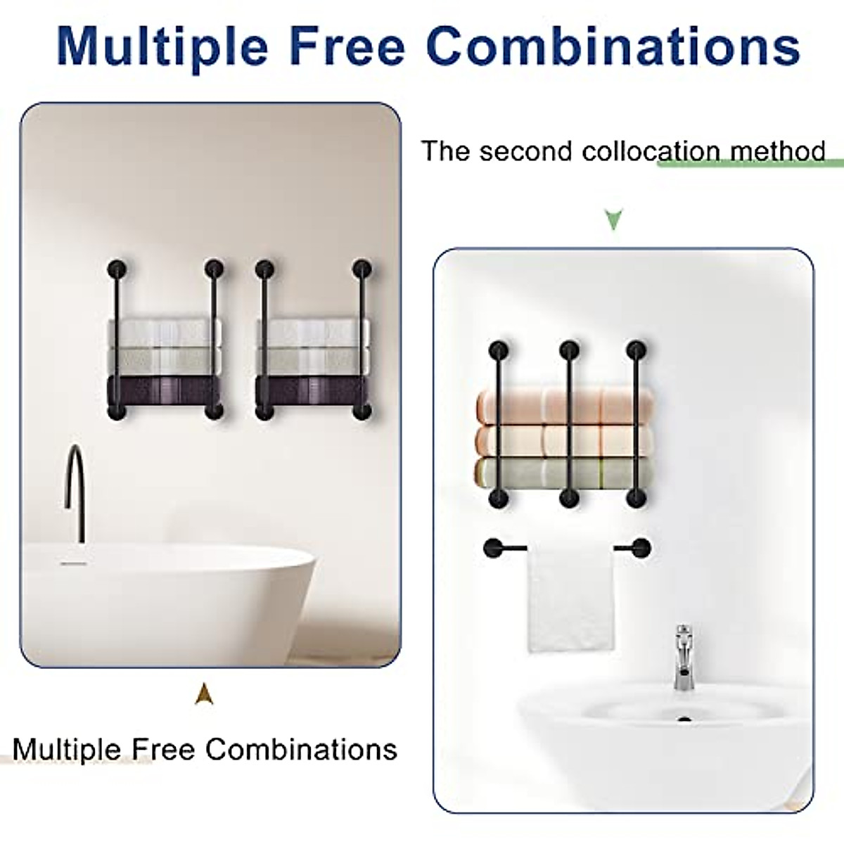 Towel Racks for Bathroom Wall Mounted，Towel Holder for Rolled Towels,Bathroom Towel Storage,Bath Towel Holder Organizer for Folded Large Towel Washcloths by WEKEY-Black