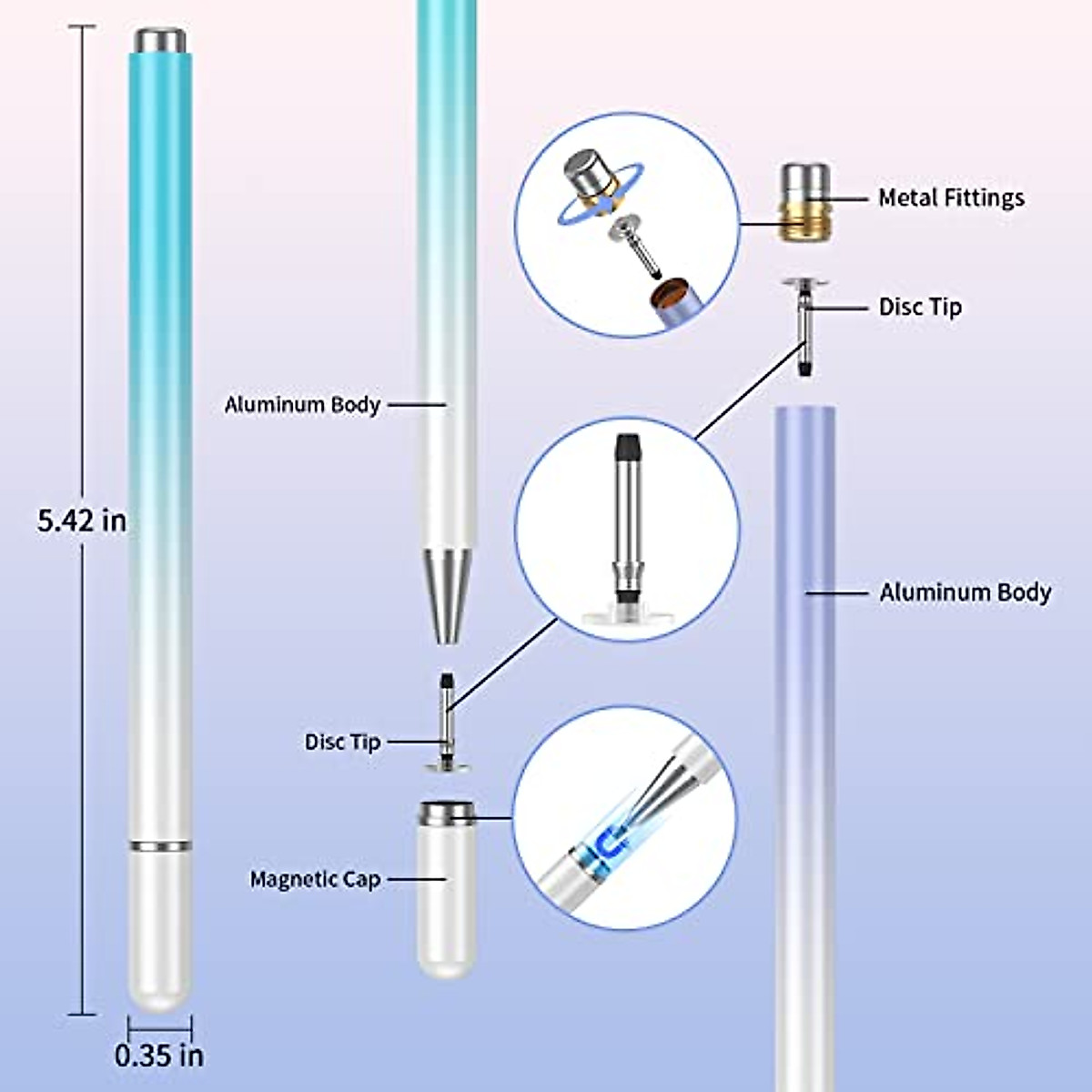 Stylus Pens for Touch Screens, Magnetic Disc Stylus Pen for iPad, High Precision Universal Stylus Pen Compatible with iPad/Apple/iPhone/Android/Tablet and All Touch Screens