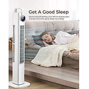 Uthfy Tower Fan with Remote Control, Oscillating Bladeless Fan, 43 Inch, Quiet 3 Speeds, Large LED Display,12H Timer, Standing Floor Fans Whole Room Home Office, White, One Size, ATF-014L-2