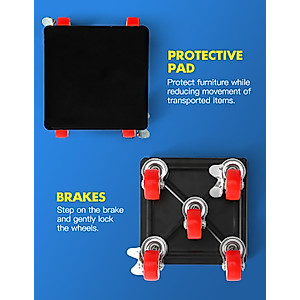 Heavy Duty Furniture Movers with Wheels and Moving Dolly, Includes Furniture Lifter Jacks Tool Set, Gliders, Sliders, 5 Rollers Casters Cart. Easily Move Furniture, Piano, Equipment