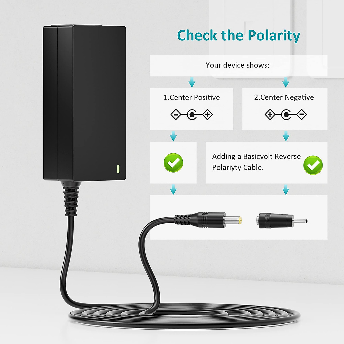 Basicvolt DC 12V 5A 1.5A 1.2A Power Supply, AC Adapter 100-220V to 12Volt 5Amp Replacement Cord Converter Transformer 5.5x2.1mm Plug for LED Strip Light DVD Player Security Cameras and 12VDC Devices