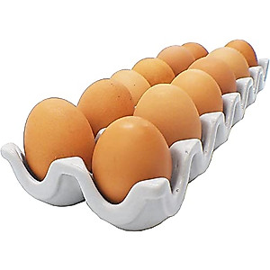 First of a Kind Grey Ceramic Stoneware Egg Holder - Porcelain Egg Container for Storage Organizer - Decorative Serving Stand Serveware for Countertop, Display, Kitchen & Refrigerator