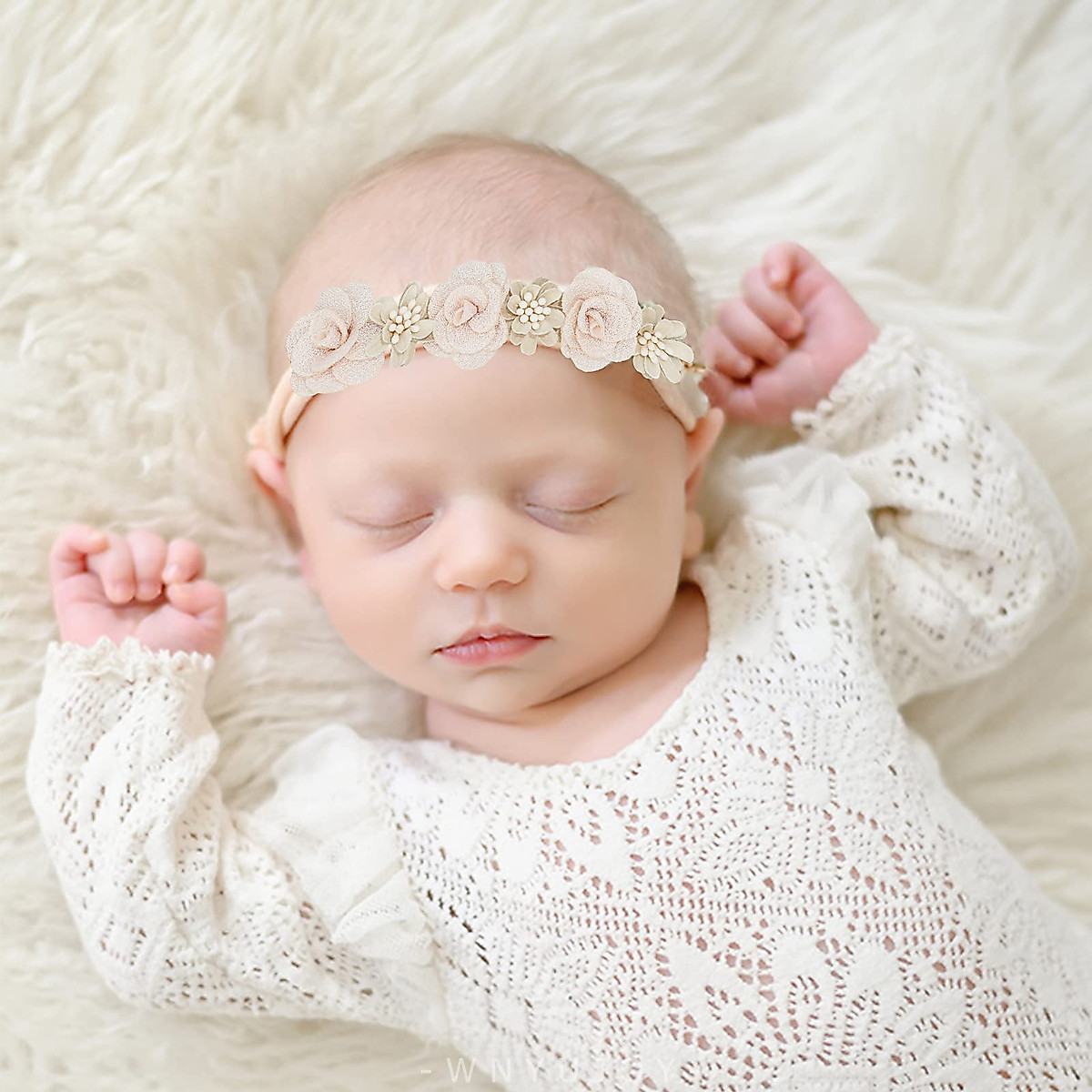 WNYUJOY Baby Girl Flower Headbands Set, 3pcs Elastic Nylon Floral Hair Band, Bows Wrap for Infant Newborn Toddler