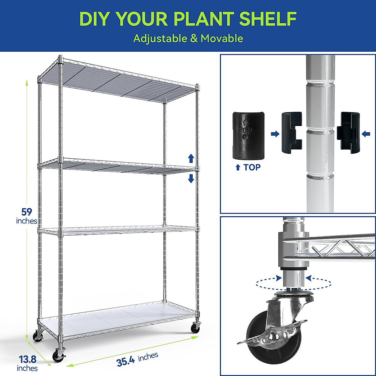 Monios-L Indoor Greenhouse with Grow Light and Shelf,Mini Greenhouse with 4-Tier Metal Plant Stand,Full Spectrum Growing Lamps with Clear Cover Tent for Seed Starter System,(35Lx14Wx61H)