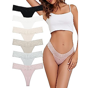 Jaywan Lace Thongs for Women Underwear Breathable Stretch Seamless Lace Thongs T Back Panties for Women 6 Pack S-XL Assorted
