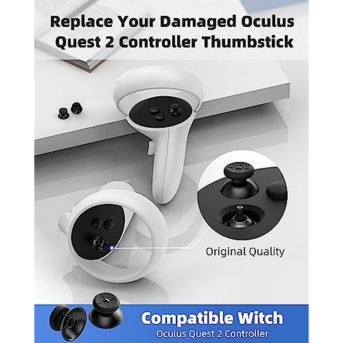 OLCLSS Thumbsticks Replacement Kit for Oculus Quest 2 Controller/Meta Quest 2 Controller, Replacement Accessories for Meta Quest 2 Controller, Include 2 Thumbsticks for Oculus Quest 2 Controller