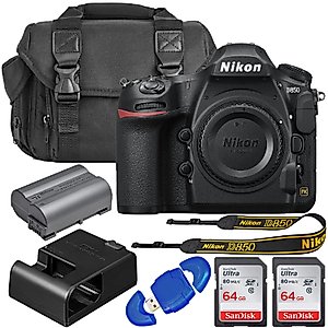 Nikon D850 FX-Format Digital SLR Camera Body with 2X SanDisk 64GB Memory Cards, Deluxe Carrying Bag, Card Reader
