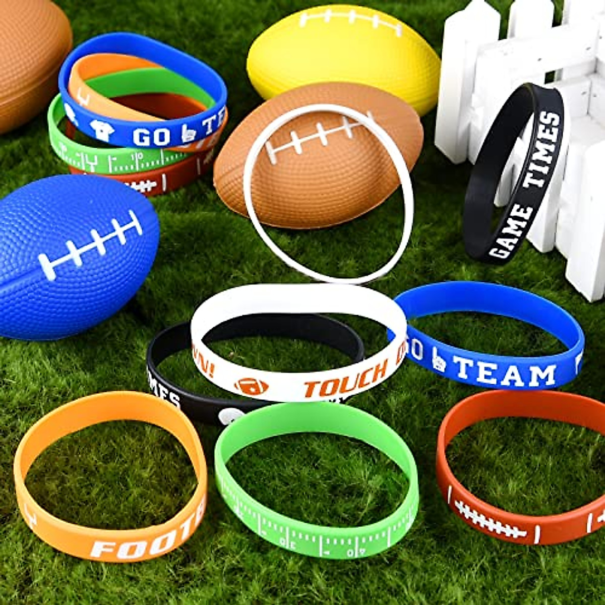MIAHART 16 Pieces Football Theme Bracelets Silicone Wristband for Sport Theme Birthday Party Favors, 6 Styles