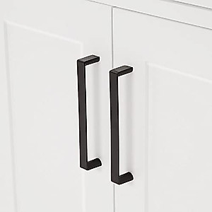 ARIEL Hepburn Bathroom Vanity Base Cabinet 36" White, Right Offset Sink Configuration, 2 Soft Closing Doors, 5 Full Extension Dovetail Drawers, Toe Kick, Matte Black