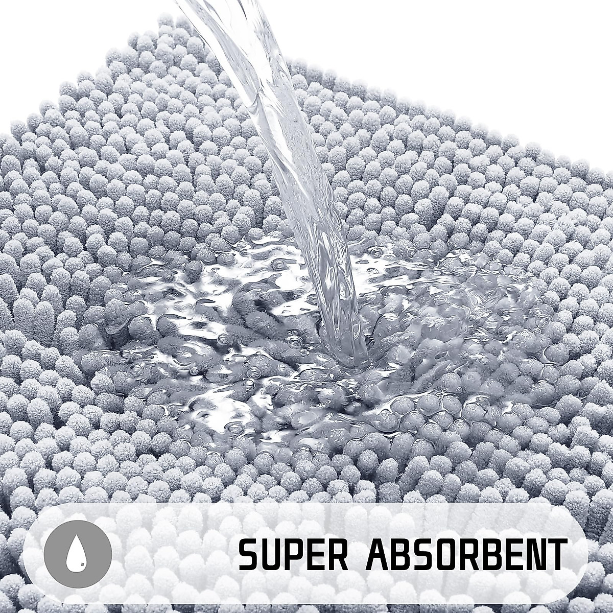 Yimobra Bathroom Rug Mat, 32'' x 20'', Luxury Chenille Shaggy Bath Rugs, Extra Soft & Thick, Absorbent Water, Non-Slip, Machine Washable, Bath Mats for Bath Floor,Tub and Shower, Silver