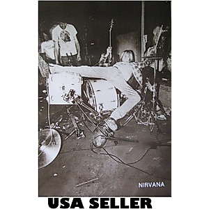 Nirvana Kurt Cobain Toppled on Drums 23.5 X 34 POSTER Black & White early Seattle grunge Bleach era (sent FROM USA in PVC pipe)