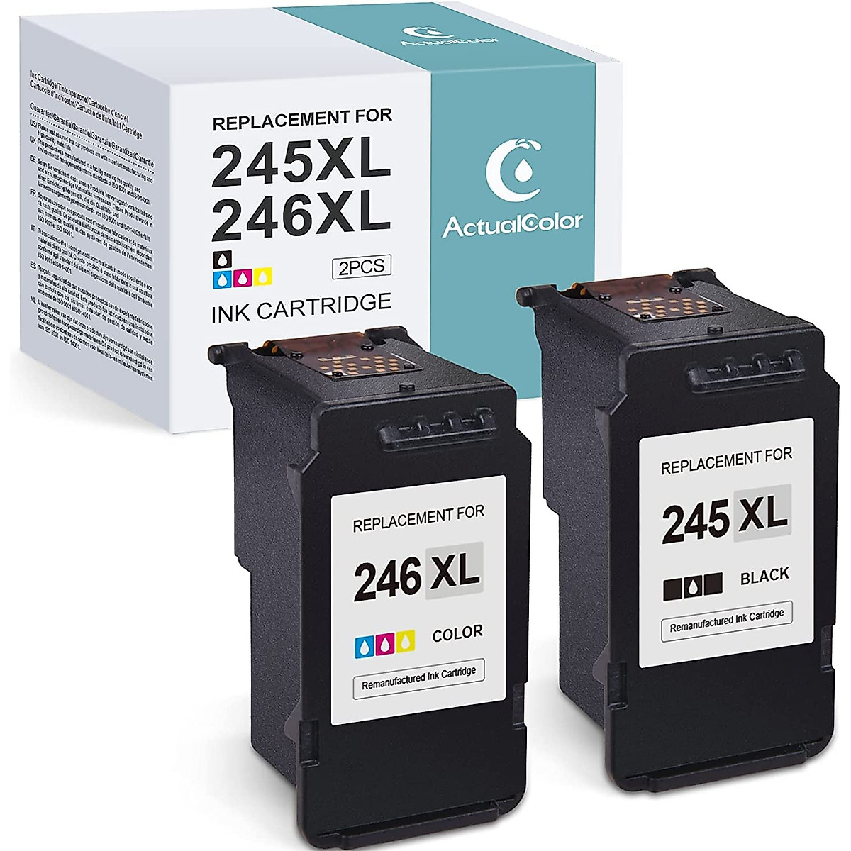 245XL 246XL ActualColor C Remanufactured Ink Cartridge Replacement for Canon PG-245 XL CL-246 XL for Pixma TR4520 MX492 MG2522 MX490 TS3122 TS202 TS3322 MG2525 MG2520 MG3022 TR4522 Printer Black Color
