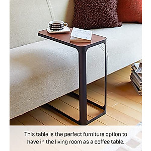 Yamazaki Home Small Metal and Wood Bedside Compact Side Table for Modern Living Room - Narrow C Shaped Slim End Table Steel One Size Black