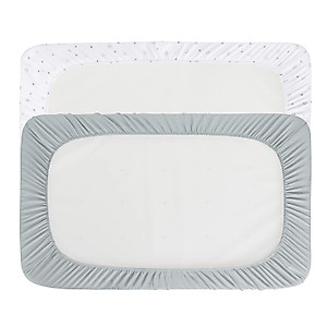 Mini Crib Sheets Fitted 38" x 24"- Compatible with Dream On Me, Babyletto, Davinci & Delta Mini Crib Mattress Pad, Stretchy Soft Mini Crib Sheets Neutral for Baby Boy Girl, Grey & White Star - 2 Pack