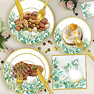 192PCS Sage Green Party Decorations Sage Green Plates Napkins Cups Straws Cutleries Party Supplies Eucalyptus Greenery Tableware for Baby Shower Bridal Shower Birthday Gender Neutral, Serves 24