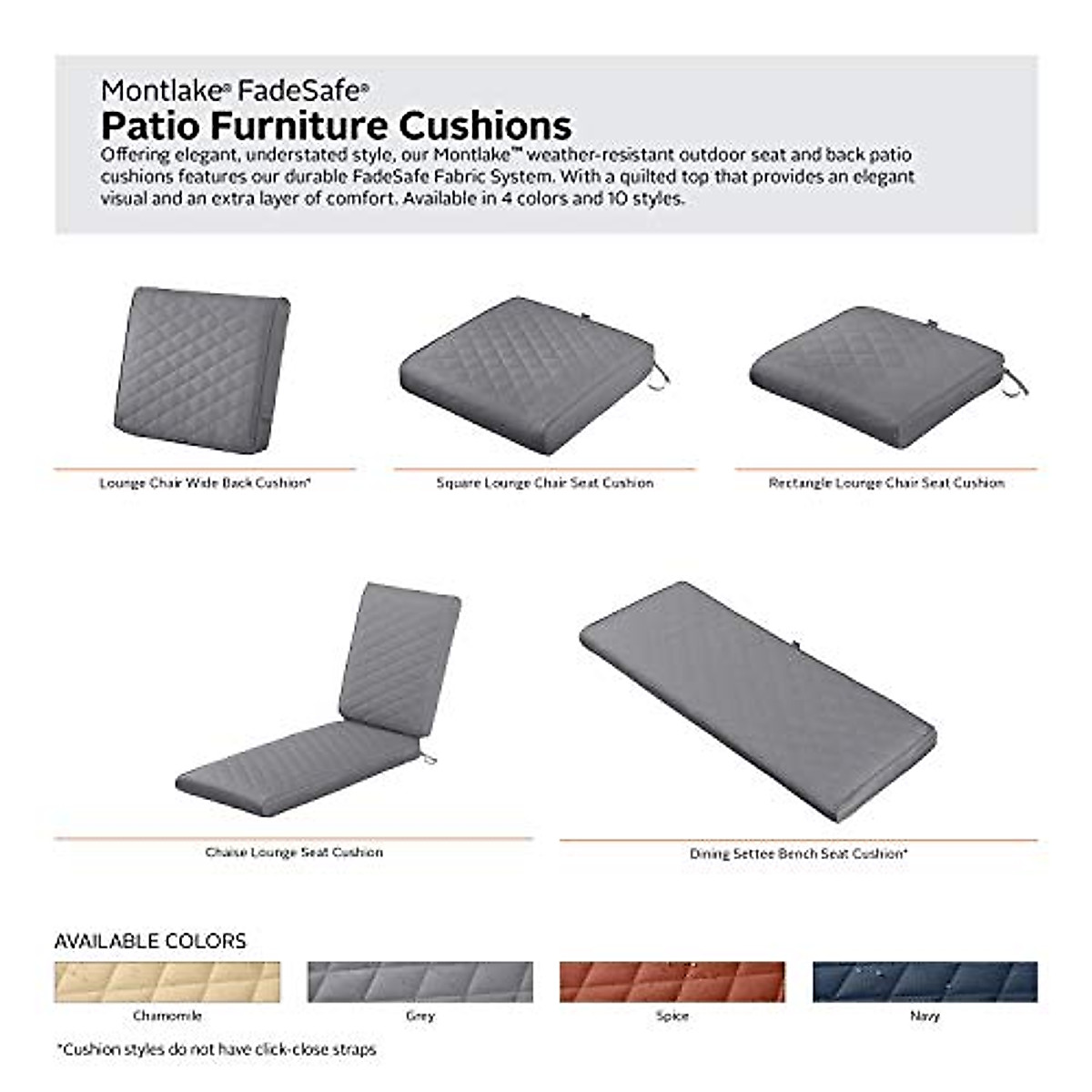 Classic Accessories Montlake Water-Resistant 48 x 18 x 3 Inch Outdoor Quilted Bench Cushion, Patio Furniture Swing Cushion, Grey, Patio Loveseat Cushion