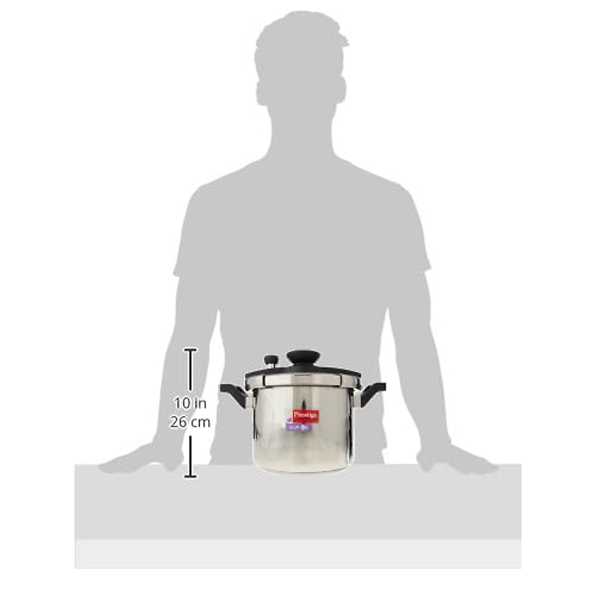 Prestige Clip-on Stainless Steel Pressure Cooker, Cook And Serve Pot with Extra Glass Lid, Large 6 Liters