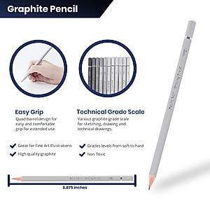 Pacific Arc Premium Graphite Drawing Pencils for Artists, Tech Pack - Professional Pencils for Drawing, Drafting, Sketching and Shading 12 Pk. - Great Non Toxic Art Supplies Set for Adults and Kids