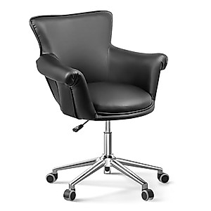 MoNiBloom Home Office Task Chair, Heigh-Adjustable Modern PU Leather Make Up Chair with Metal Base, 360° Swivel Task Chair Armchair for Living Room Bedroom Vanity Study, Black
