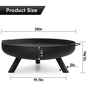LEAYAN Garden Fire Pit Grill Bowl Grill Barbecue Rack Fire Pit Outdoor Wood Burning Fire Bowl 28in with A Drain Hole Fireplace Extra Deep Large Round Cast Iron